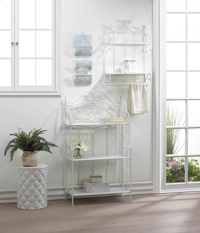 White Basket Weave Bakers Rack | Happy Homes Collection